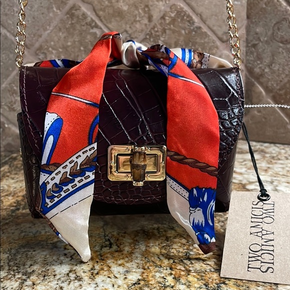 Bags | Mini Brown Croc Bag With Scarf Accent | Poshmark